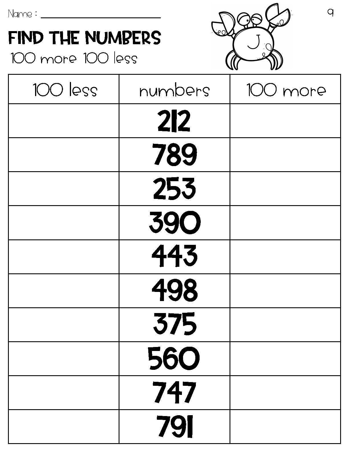 100 More and 100 Less Worksheets - Ocean Theme - Etsy