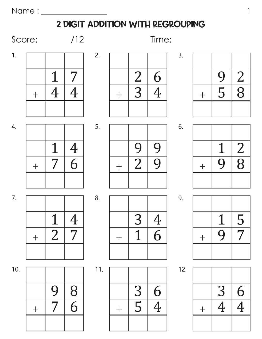 2 Digit Addition With Regrouping Worksheets - Etsy