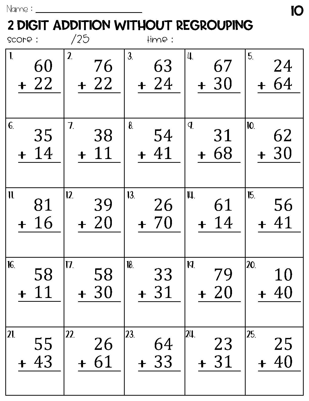 Two Digit Addition Without Regrouping Worksheets Download Now Etsy