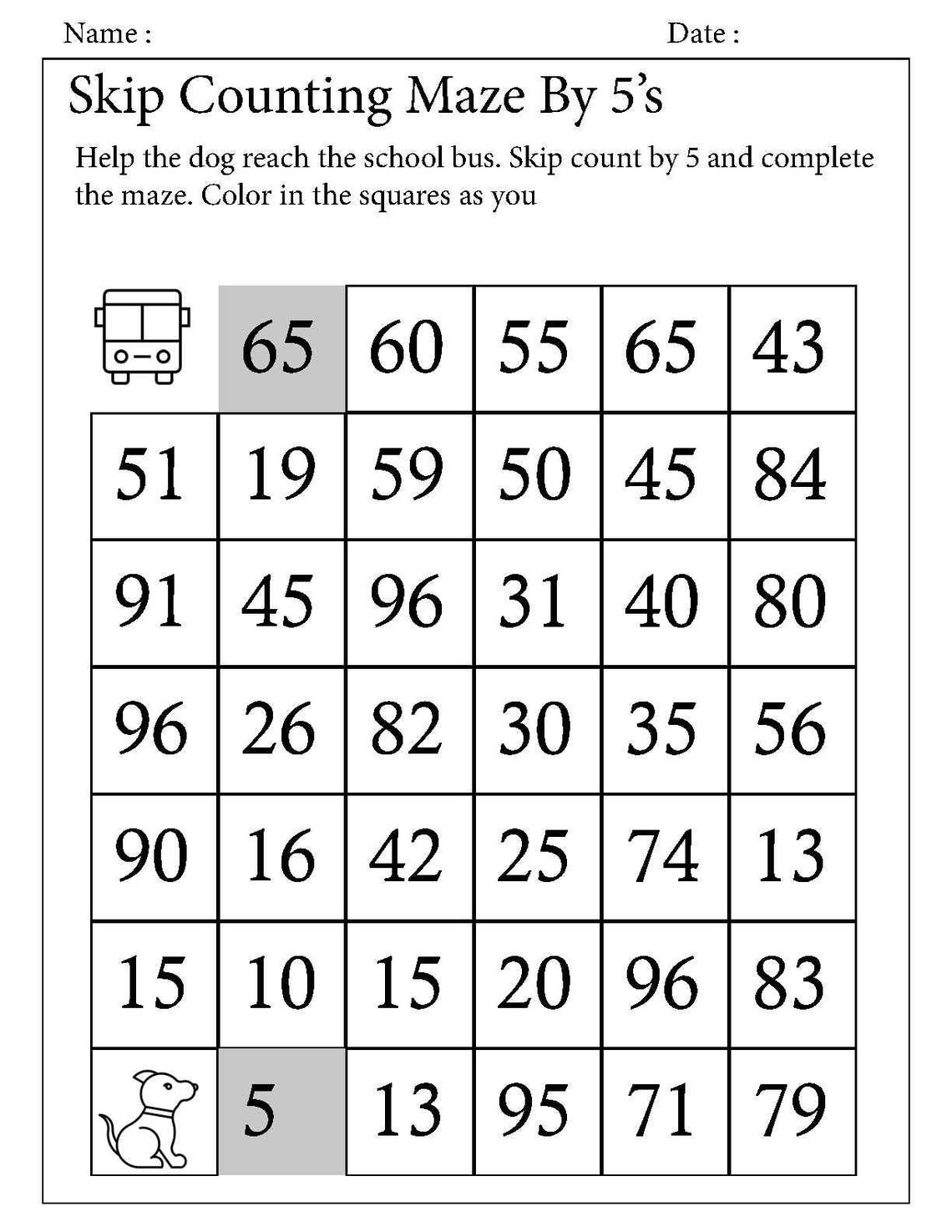 Skip Counting Maze by 2s,5s,10s,3s,7s Worksheets (printable PDF ...