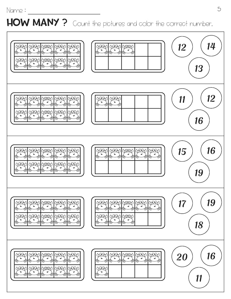 Ten Frames Counting Numbers 11-20 Worksheets Summer Theme - Etsy