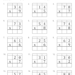 2 Digit by 1 Digit Multiplication With Grid Worksheets - Etsy