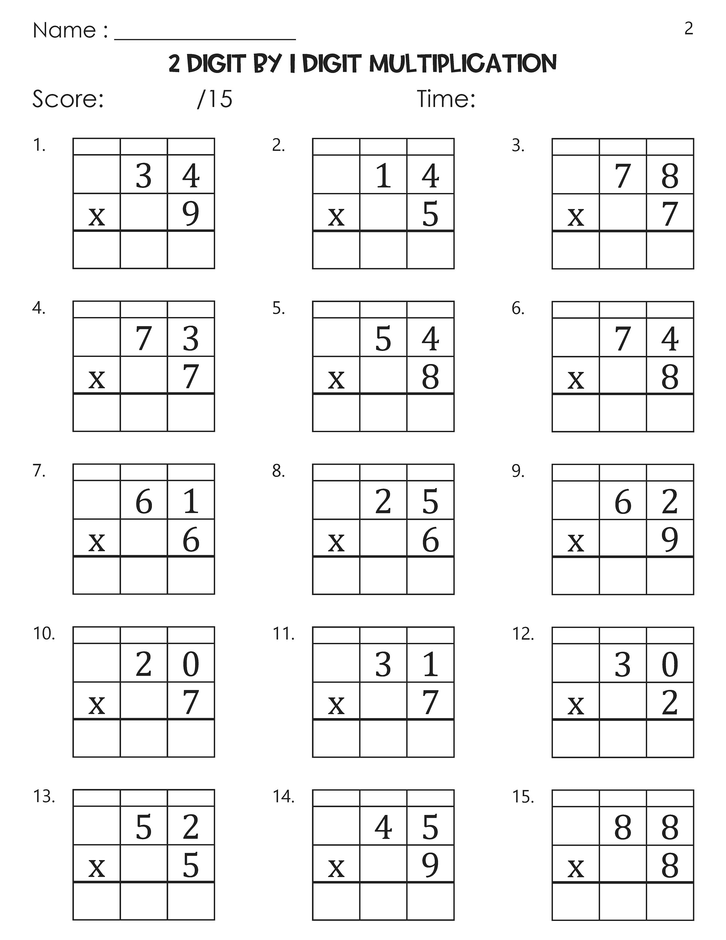 2 Digit by 1 Digit Multiplication With Grid Worksheets - Etsy