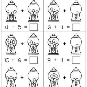 Addition With Pictures Sum up to 20 Worksheets - Adding Gumballs ...