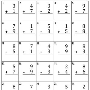 Mixed Single Digit Addition and Subtraction Worksheets - Etsy