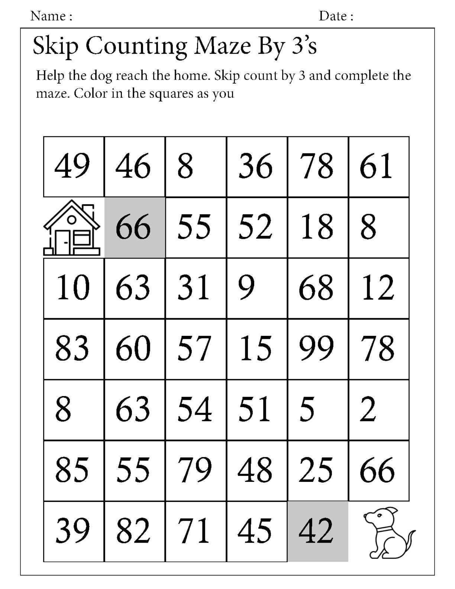 Skip Counting Maze by 2s,5s,10s,3s,7s Worksheets (printable PDF ...