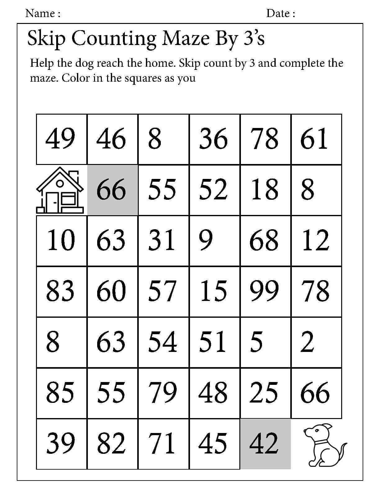 Skip Counting Maze by 2s,5s,10s,3s,7s Worksheets (printable PDF ...