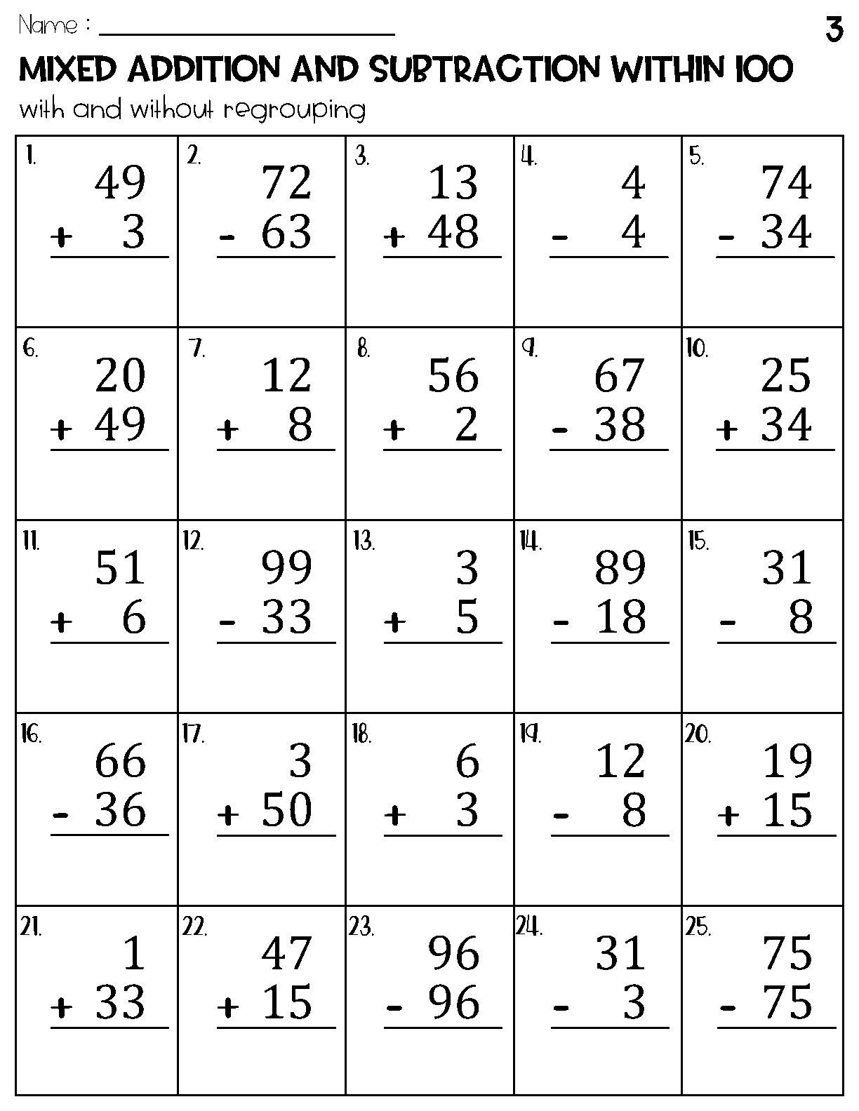 Mixed Addition and Subtraction Within 100 Worksheets - Etsy Mixed Addition and Subtraction Within 100 Worksheets - Etsy