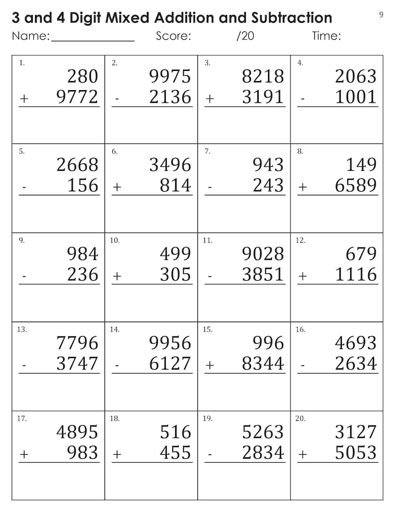 3 and 4 Digit Mixed Addition and Subtraction With Some Regrouping ...