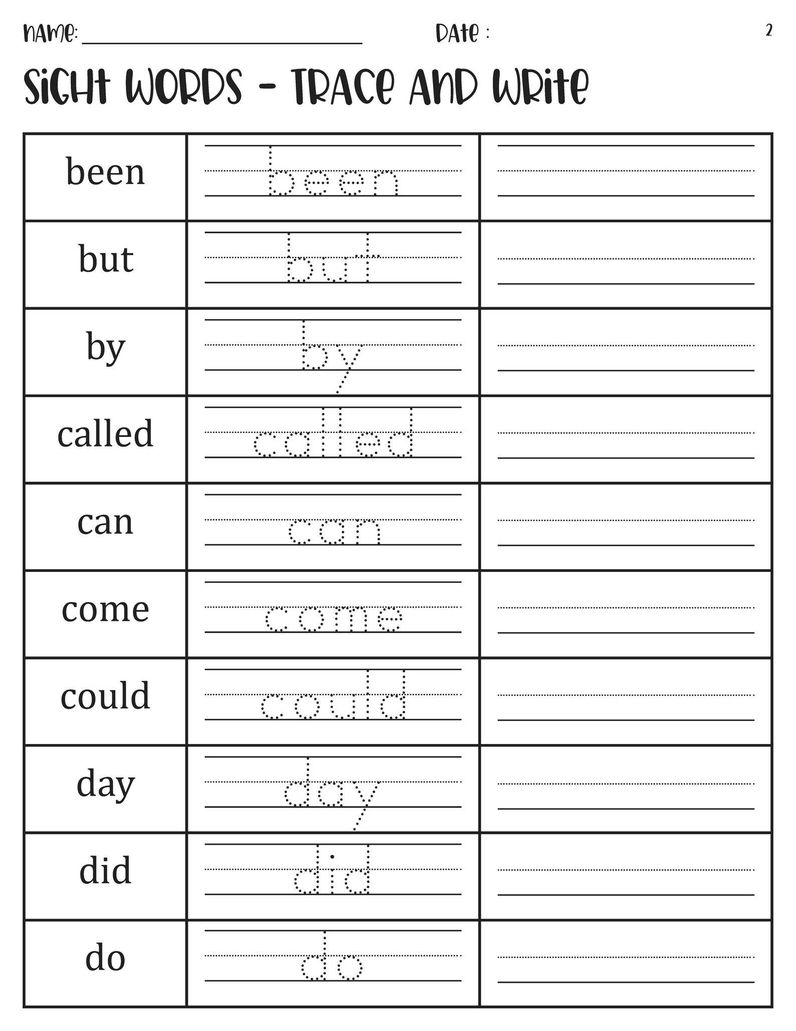 Trace and Write Fry First 200 Sight Words Worksheets - Etsy