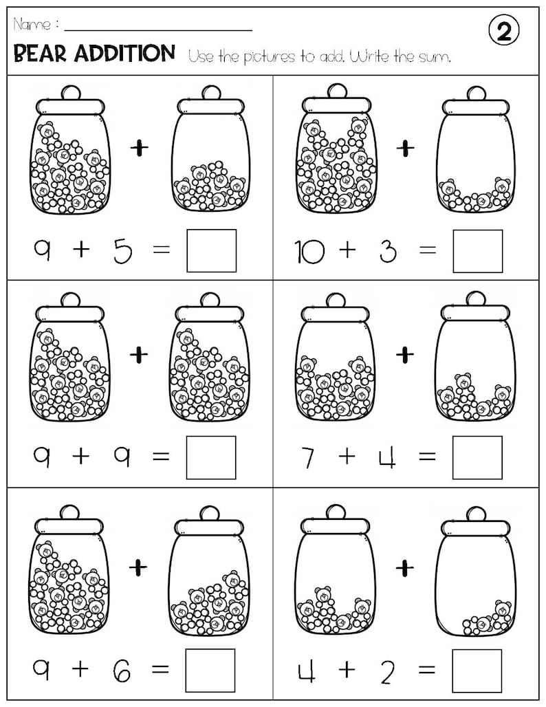 Addition With Pictures Sum up to 20 Worksheets - Adding Bears Pictures ...