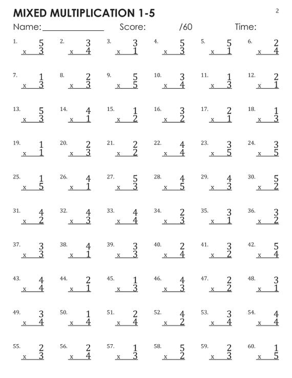 Multiplication Facts Timed Test Printable