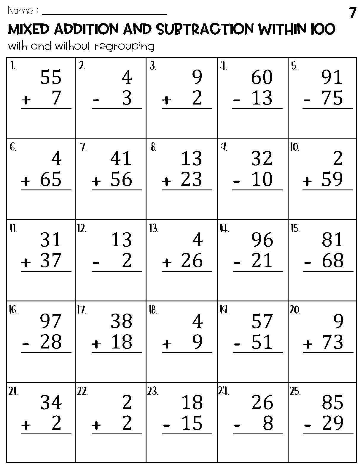 Mixed Addition And Subtraction Within 100 Worksheets Etsy