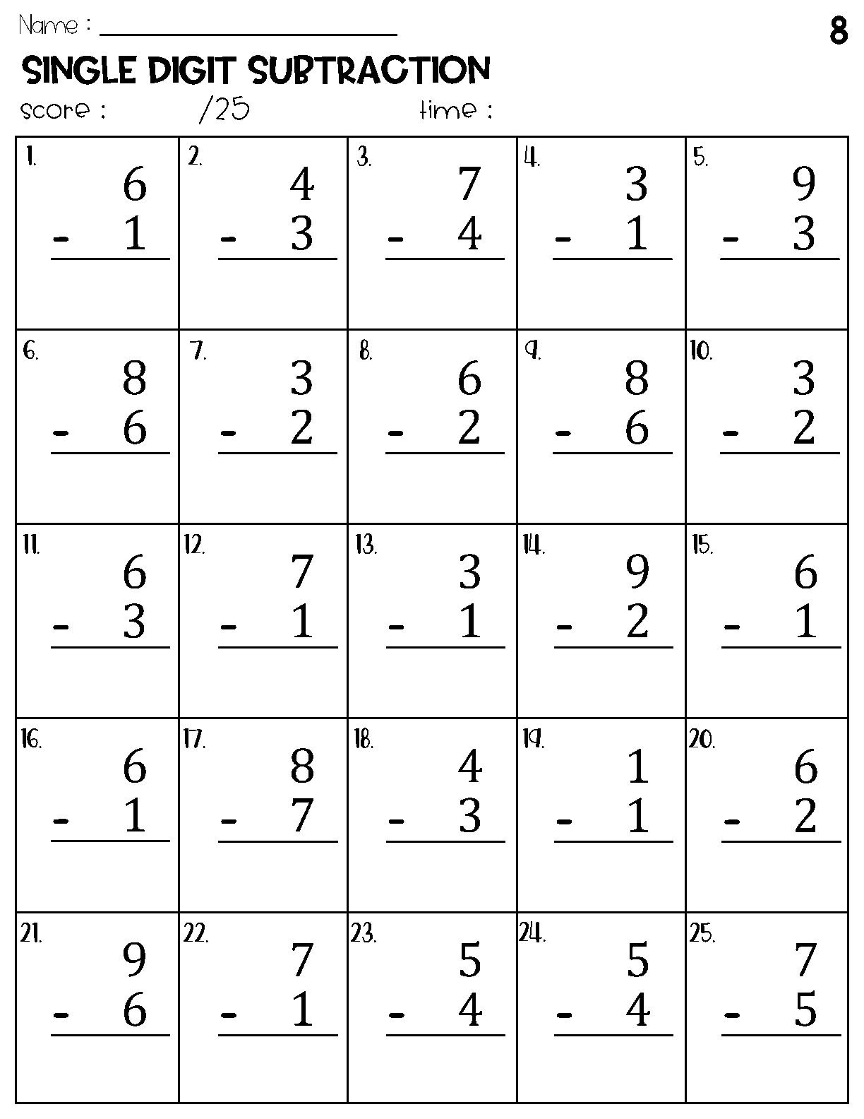 Hojas De Trabajo Para Restar Cero