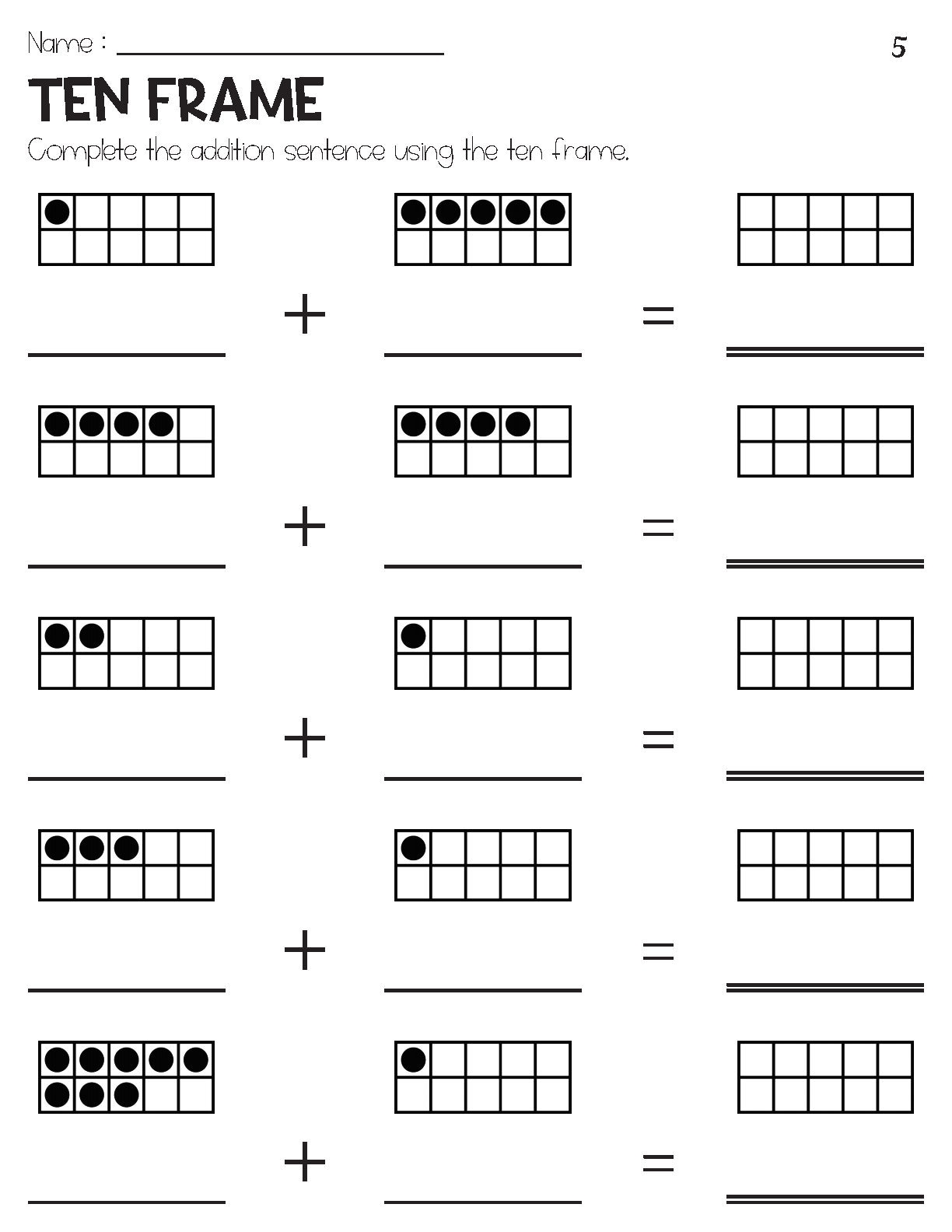 Addition Sums to 10 With Ten Frame Pictures Worksheets - Etsy