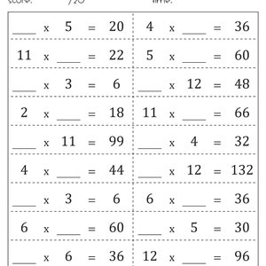 Missing Number Multiplication Factor Worksheets - Etsy