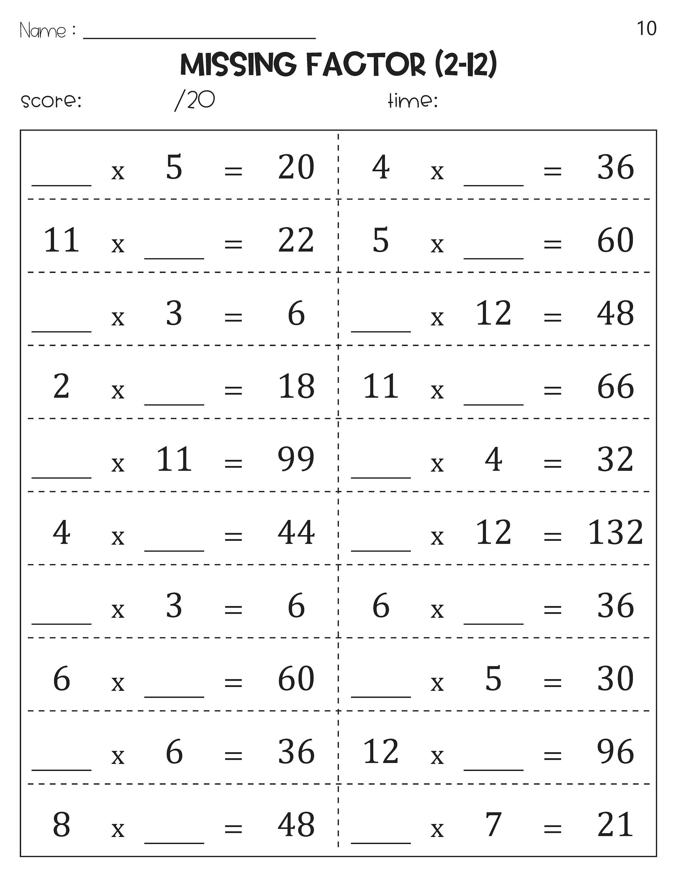 Missing Number Multiplication Factor Worksheets - Etsy