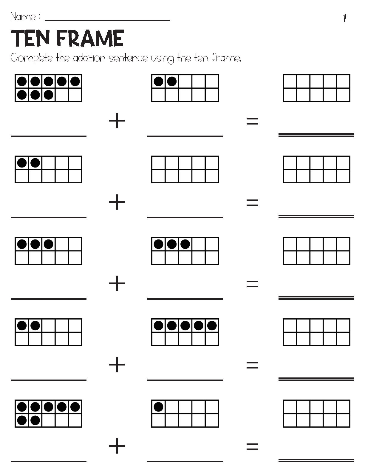 Addition Sums to 10 With Ten Frame Pictures Worksheets - Etsy