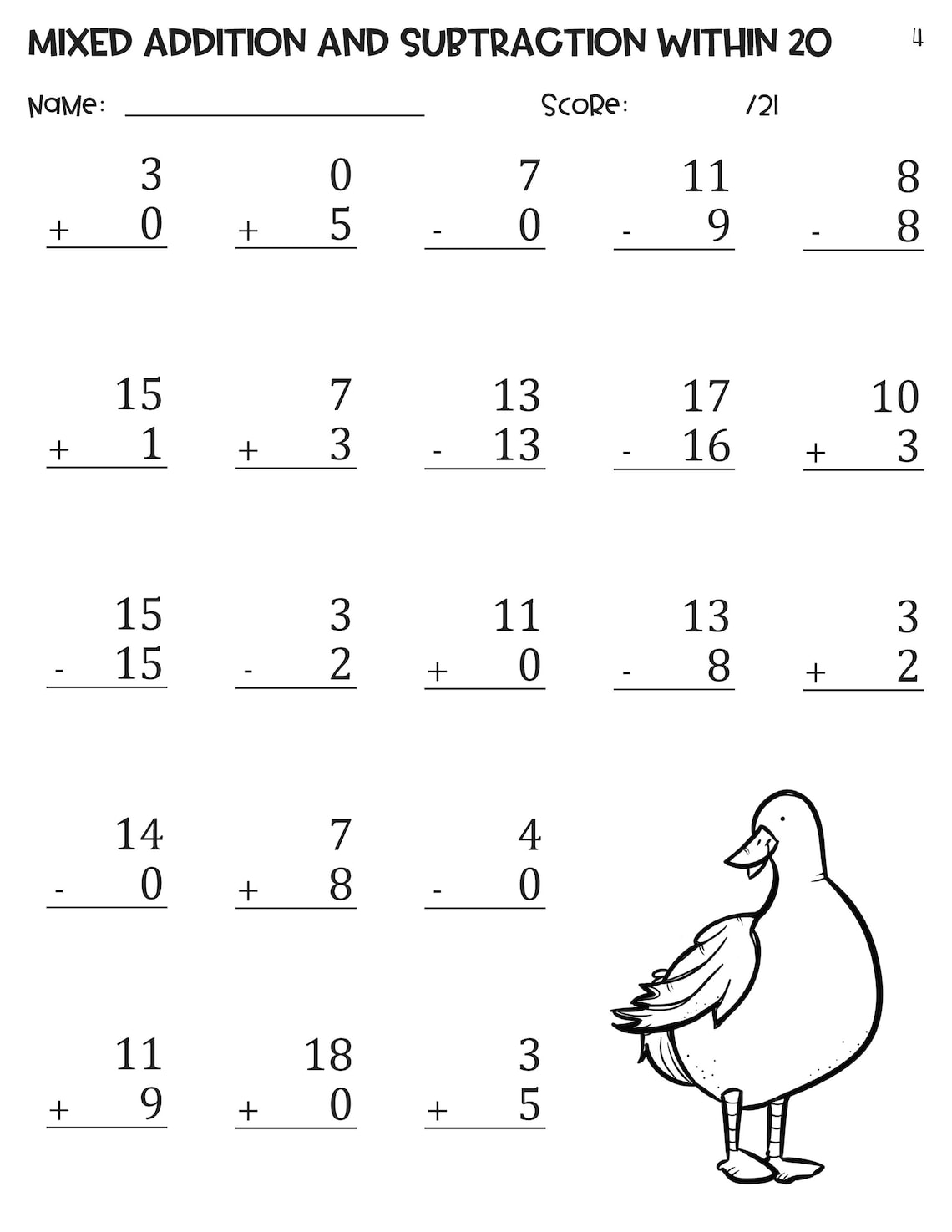 Farm Theme Mixed Addition and Subtraction Within 20 Worksheets - Etsy