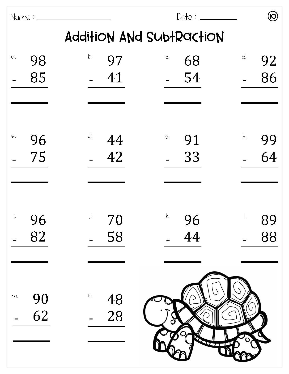 2 Digit Addition and Subtraction Worksheets - Set3 Zoo Theme Math ...
