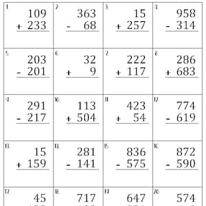 Mixed Addition and Subtraction Within 1000 Worksheets - Etsy