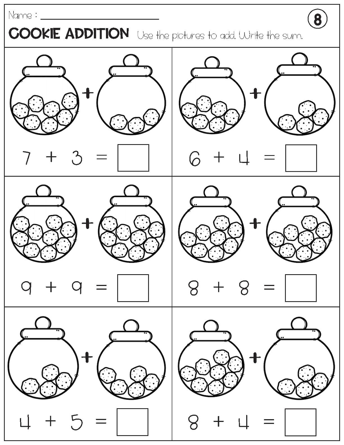 Addition With Pictures Sum up to 20 Worksheets Adding Cookie Pictures ...