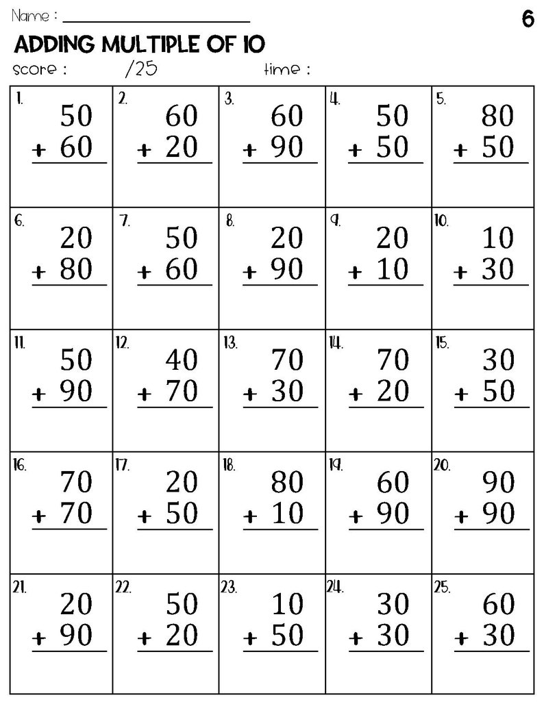 Adding Multiple of 10 Worksheets - Etsy