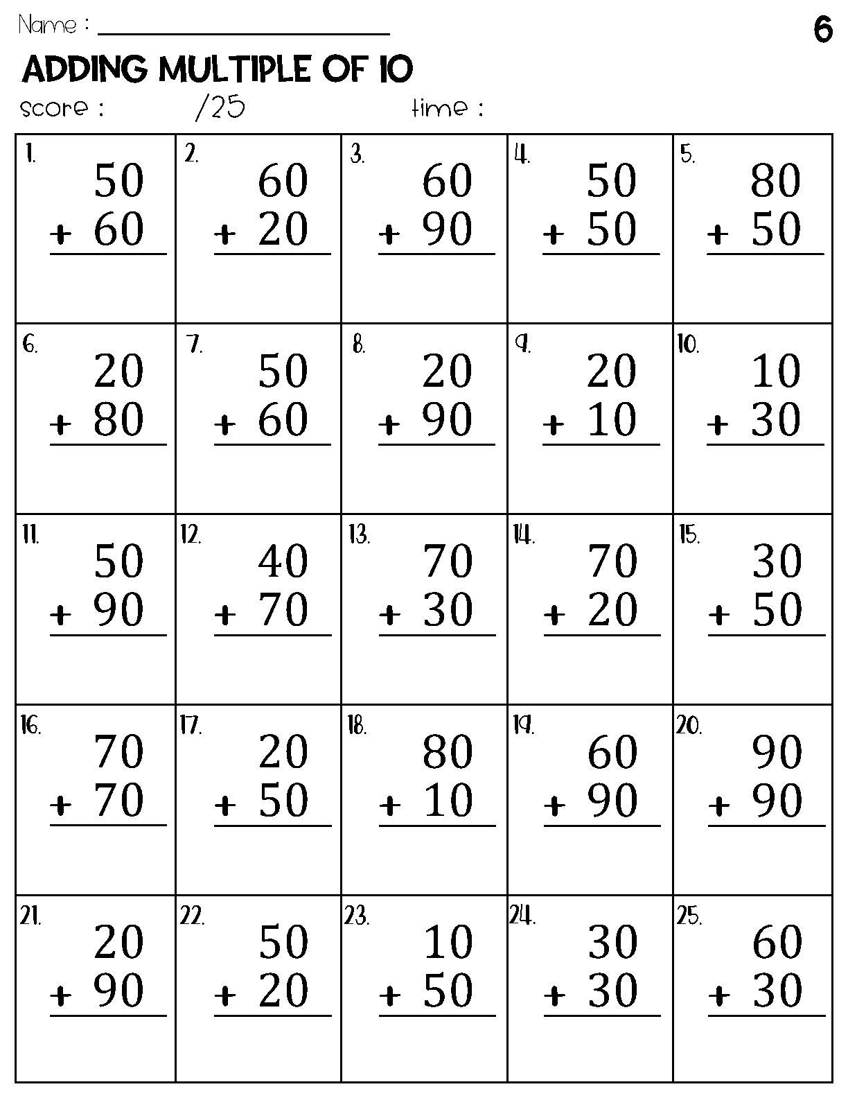 Adding Multiples Of 10 Worksheet 100) Addition Up To 10 (horizontal)