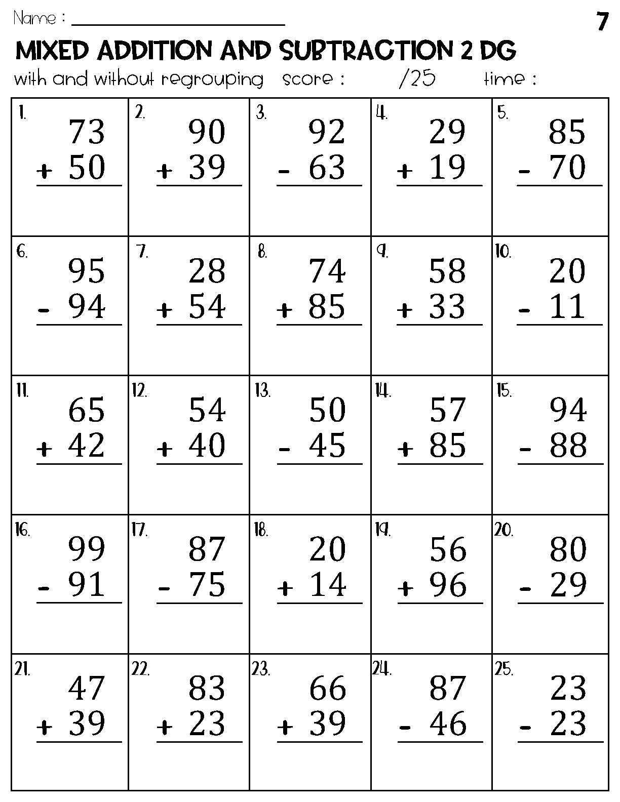 Two Digit Mixed Addition And Subtraction With And Without Regrouping