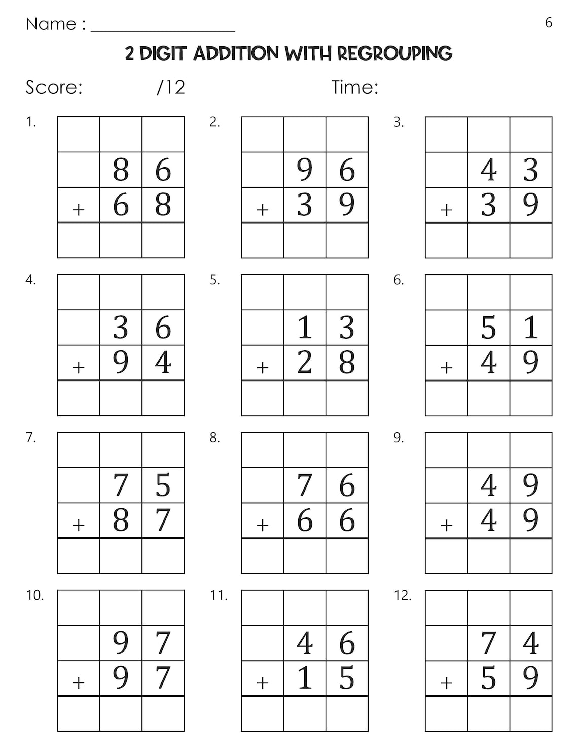 2 Digit Addition With Regrouping Worksheets - Etsy