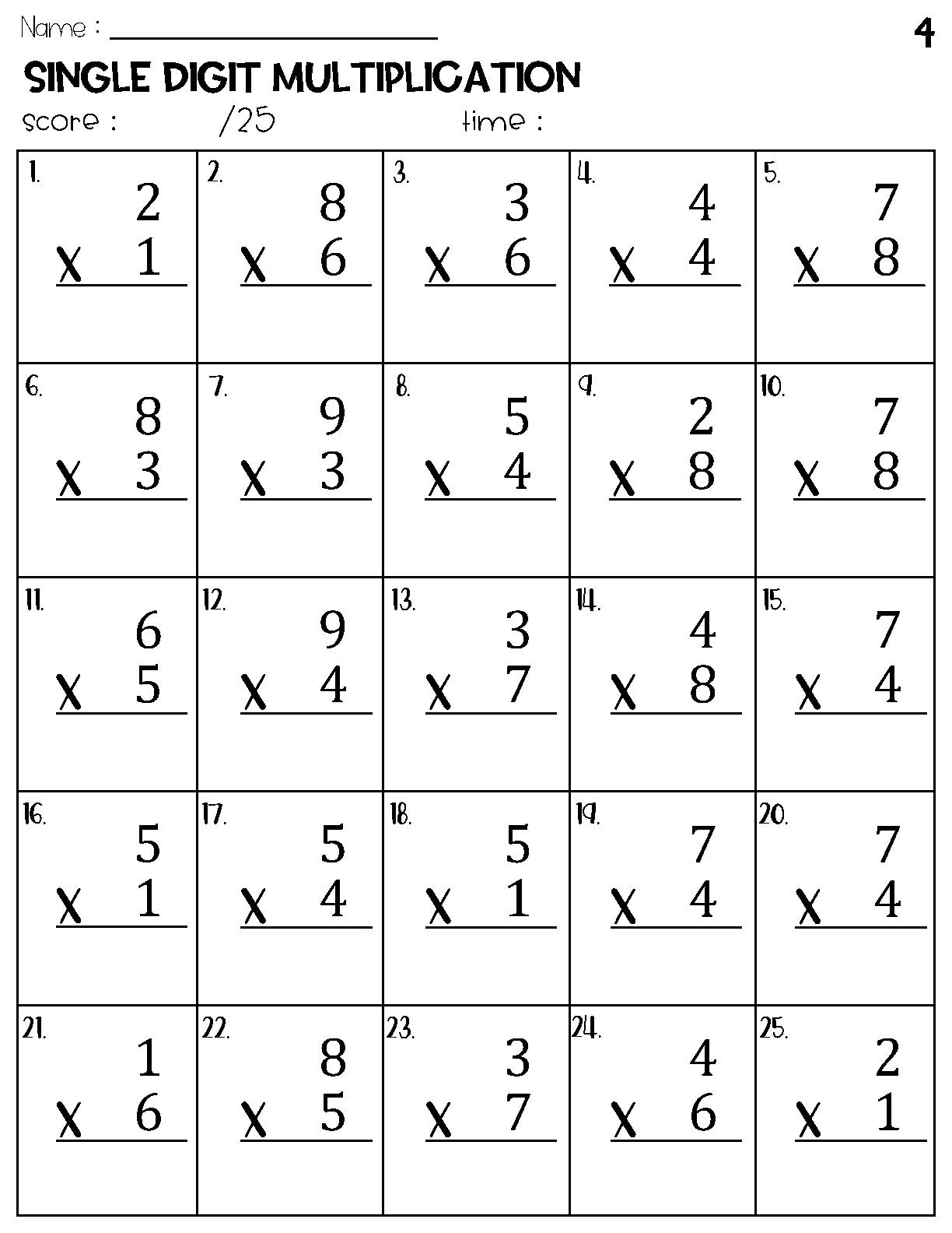 Single Digit Multiplication Worksheets - Etsy