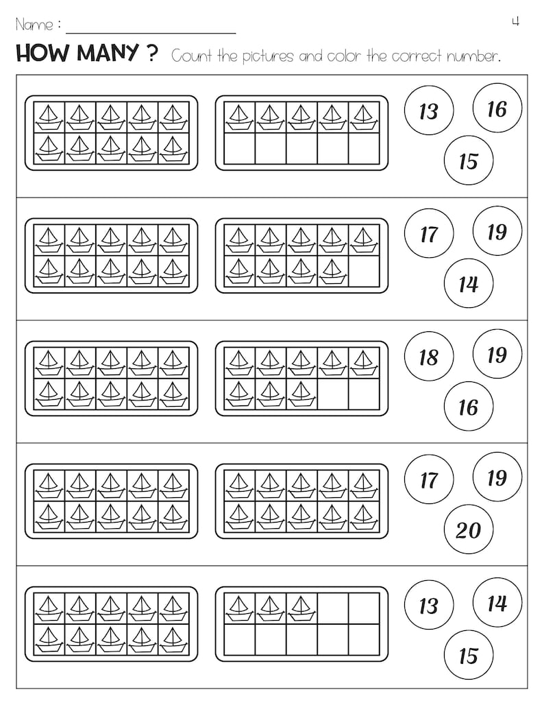 Ten Frames Counting Numbers 11-20 Worksheets Summer Theme - Etsy