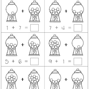 Addition With Pictures Sum up to 20 Worksheets - Adding Gumballs ...
