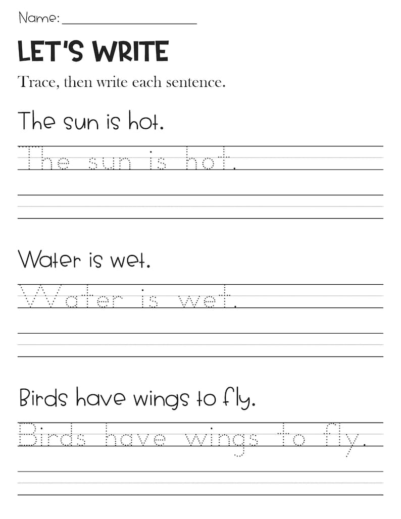 Sentence Writing and Tracing Handwriting Practice - Science Theme - Etsy