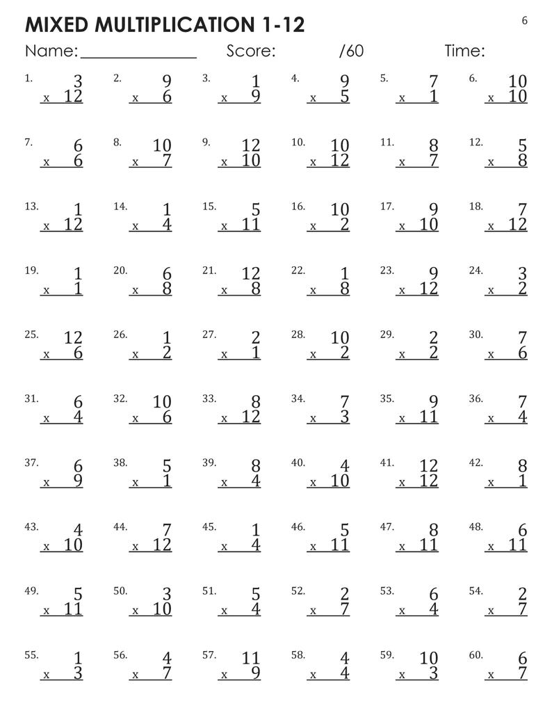 Mixed Multiplication Facts 1-12 Timed Tests Worksheets - Etsy