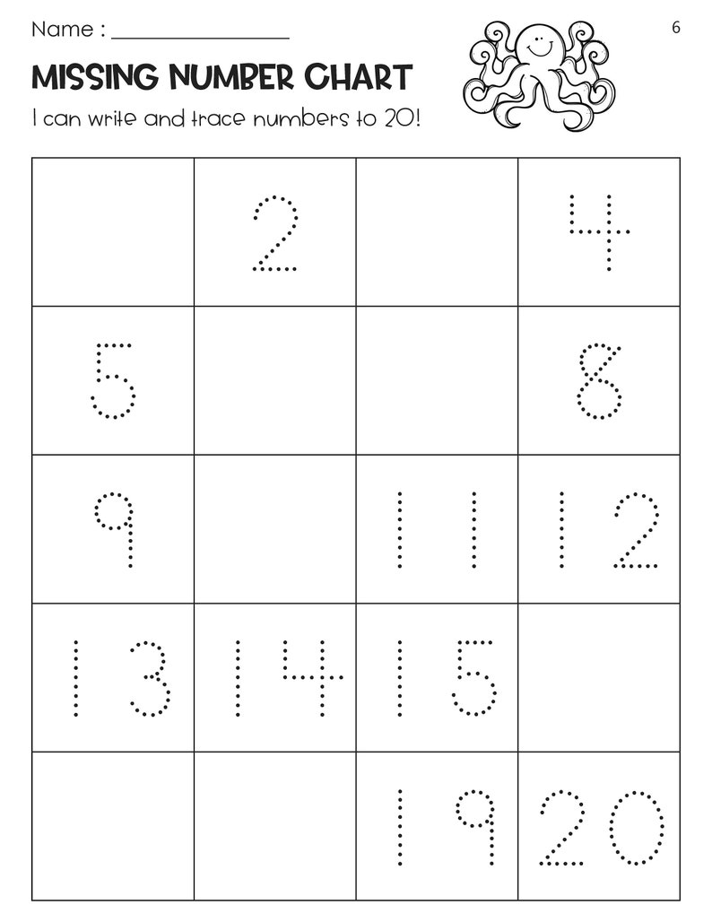Missing Numbers Chart 1-20 Worksheets Ocean Theme - Etsy