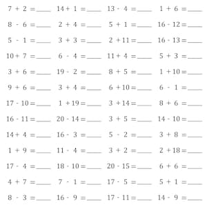 Math Fact Fluency Addition and Subtraction to 20 Timed Tests Practice ...