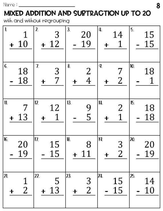 Mixed Addition And Subtraction Worksheets For First Grade
