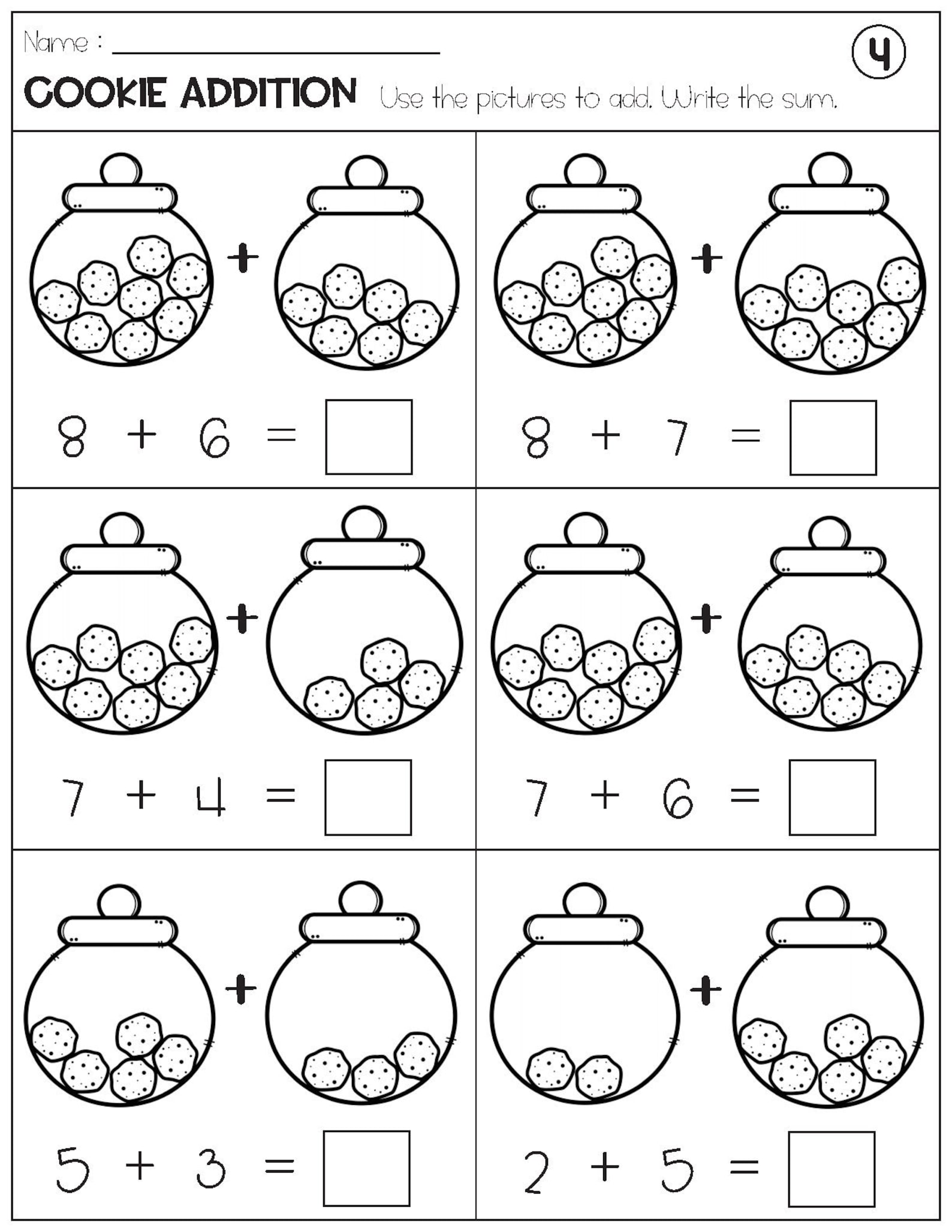 Addition With Pictures Sum up to 20 Worksheets - Adding Cookie Pictures ...