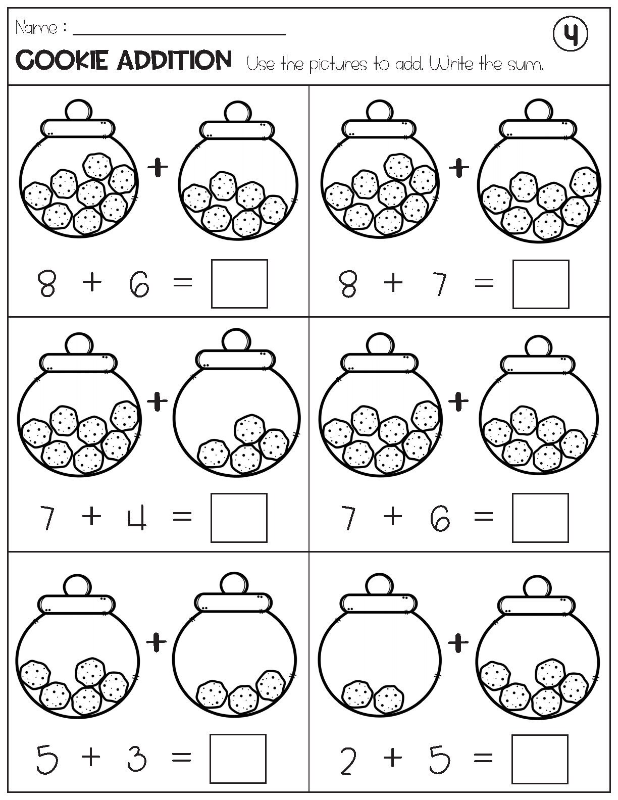 Addition With Pictures Sum up to 20 Worksheets - Adding Cookie Pictures ...