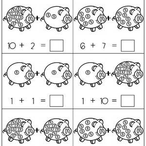 Addition With Pictures Sum up to 20 Worksheets - Adding Piggy Pictures ...