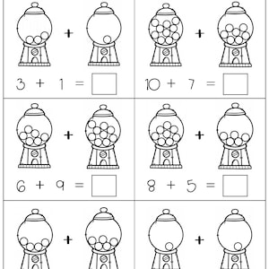 Addition With Pictures Sum up to 20 Worksheets - Adding Gumballs ...