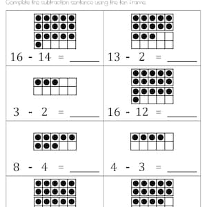 Subtraction Within 20 With Ten Frame Pictures Worksheets - Etsy