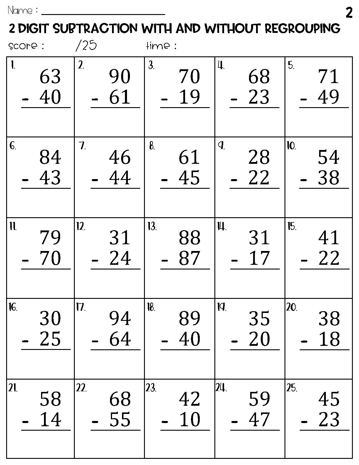 Two Digit Subtraction With And Without Regrouping Worksheets Etsy Two Digit Subtraction With And Without Regrouping Worksheets Etsy