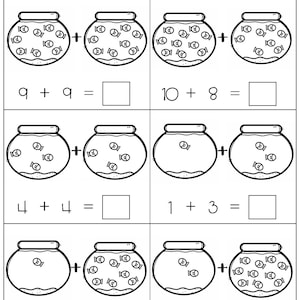 Addition With Pictures Sum up to 20 Worksheets - Adding Fish Bowls ...