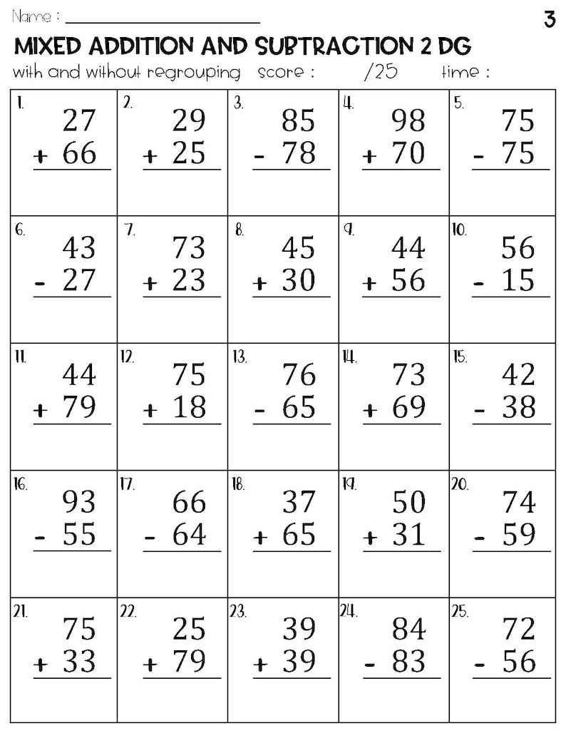 Two Digit Mixed Addition And Subtraction With And Without Regrouping