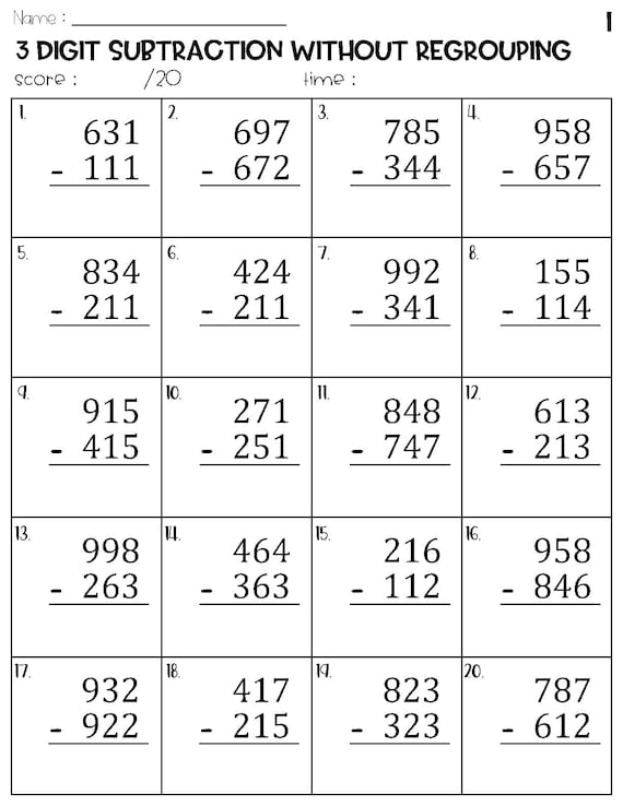 Hojas De Trabajo De Resta De Un Dígito Gratis 50+ Resta De Varios