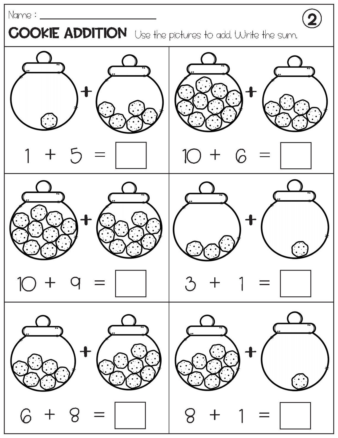 Addition With Pictures Sum up to 20 Worksheets Adding Cookie Pictures ...