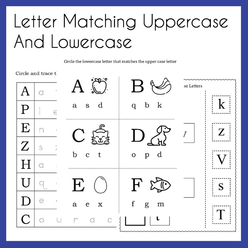 Letter Matching Uppercase and Lowercase Worksheets (printable PDF ...