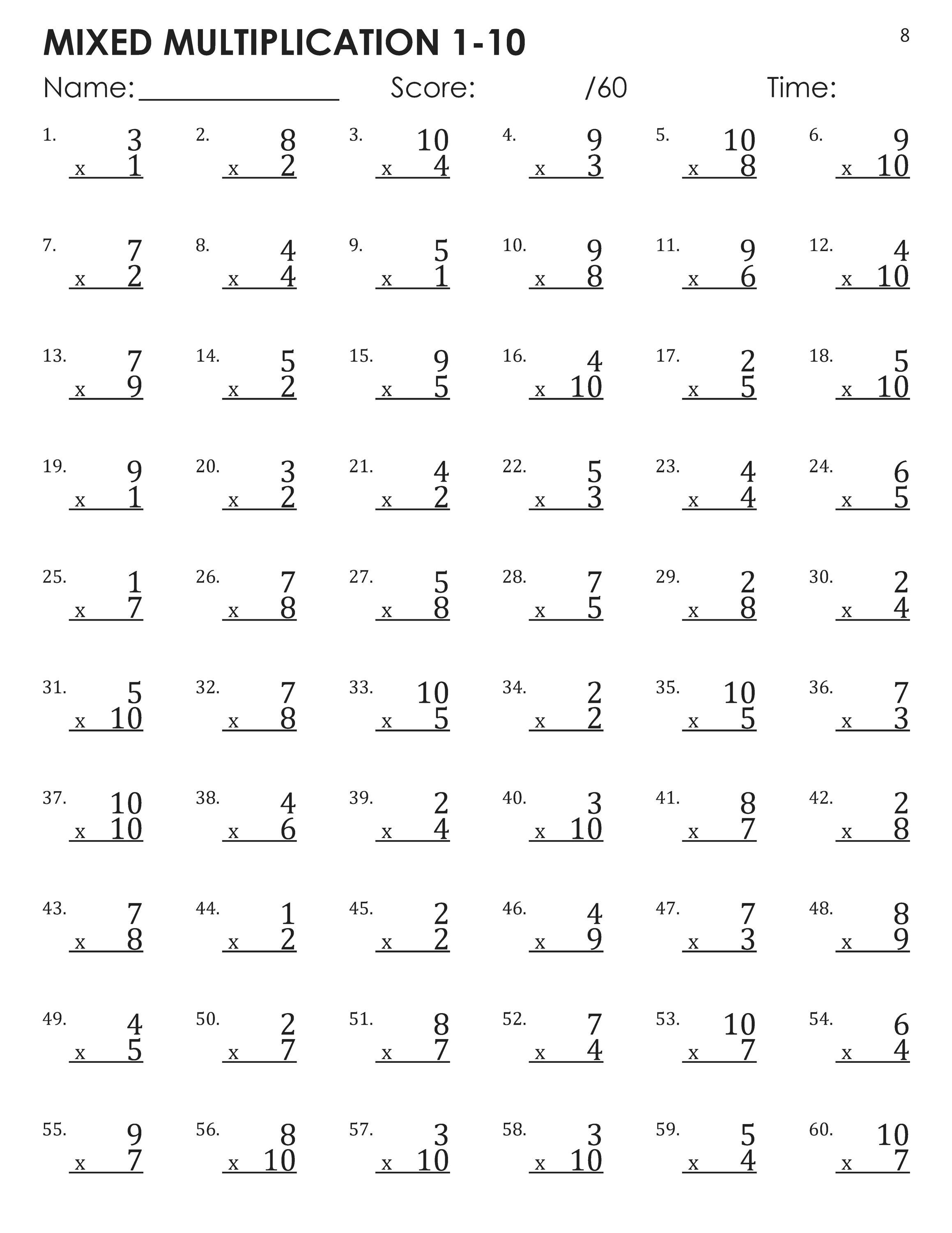 Mixed Multiplication Facts 1-10 Timed Tests Worksheets - Etsy